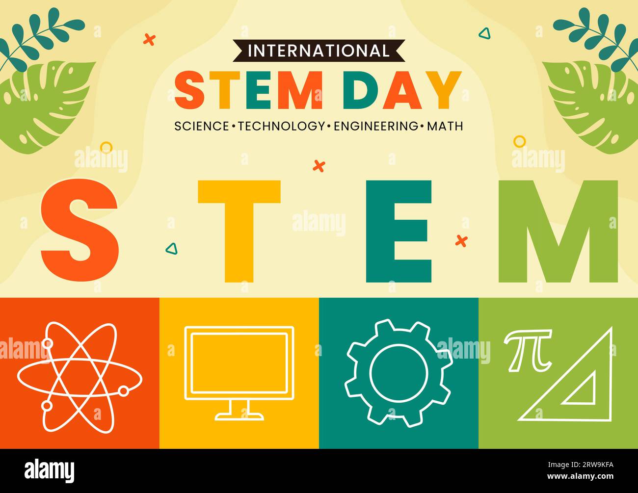 STEM Science, Technology, Engineering, Mathematics Education Social Media Illustration Flat ...