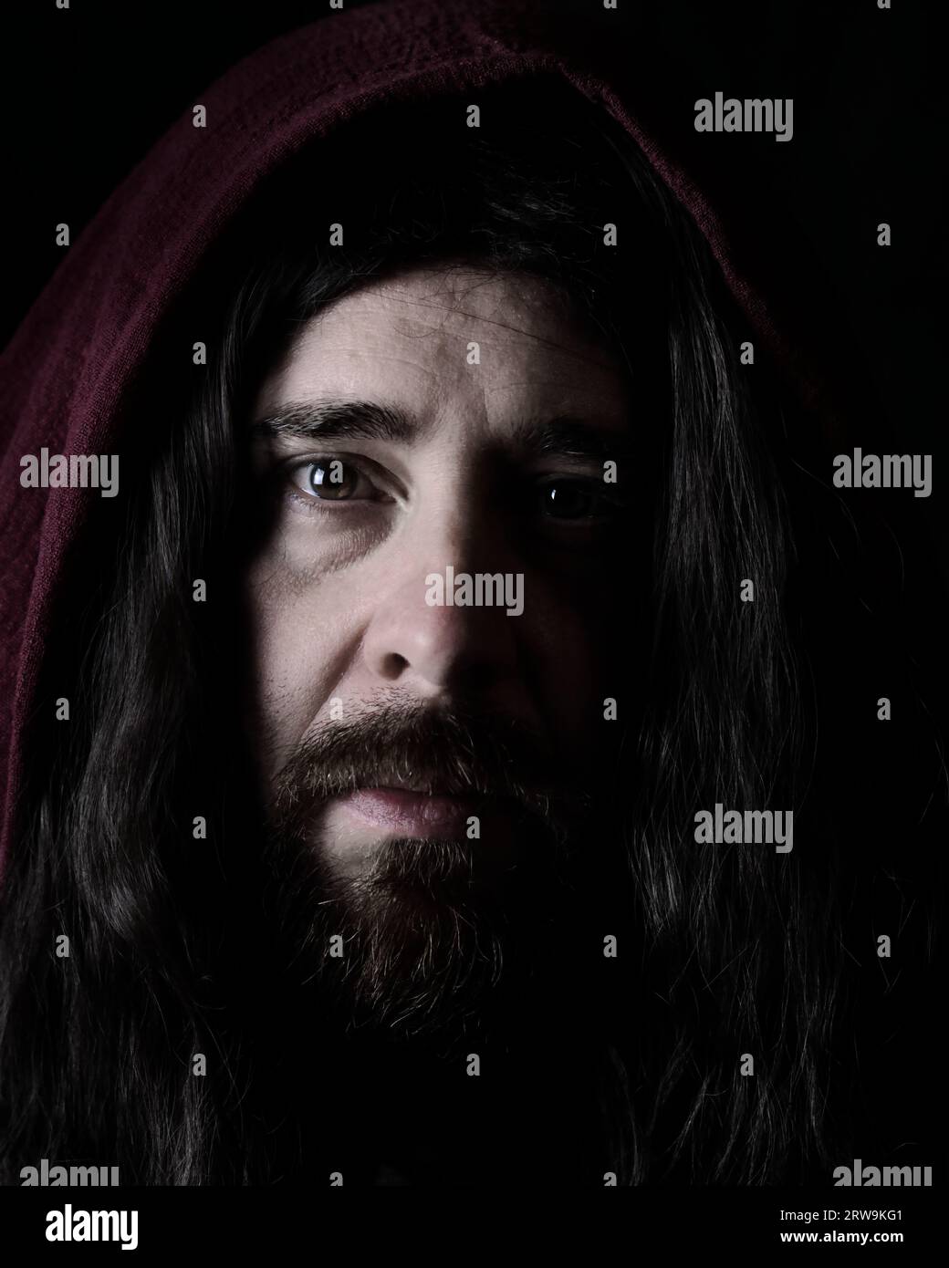 A portrait of a model dressed as Jesus Christ or a biblical character ...