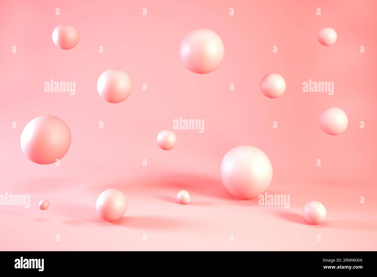 Coral balls on light pink background. 3d Pink bubbles or spheres ...