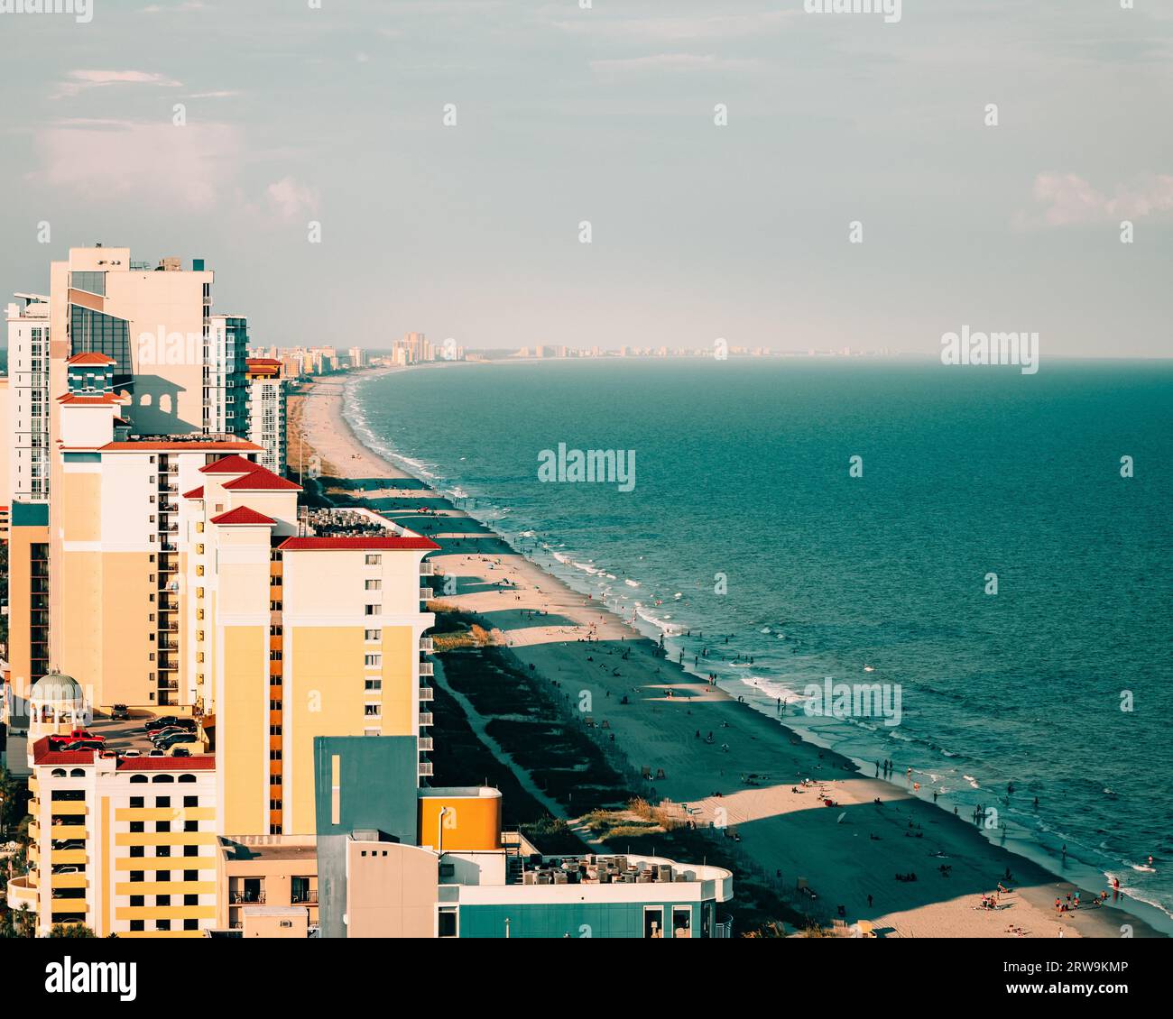 An aerial view of buildings on Myrtle Beach near the Atlantic Ocean ...