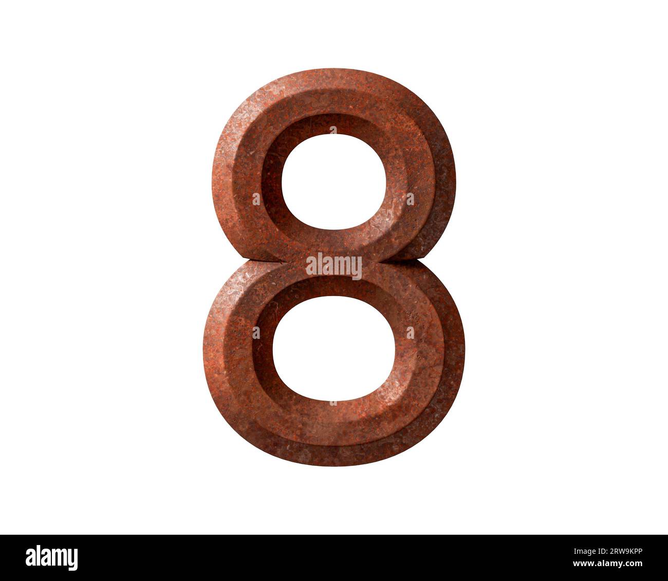 Digit made of rusty metal. 3d illustration of rusty number isolated on ...