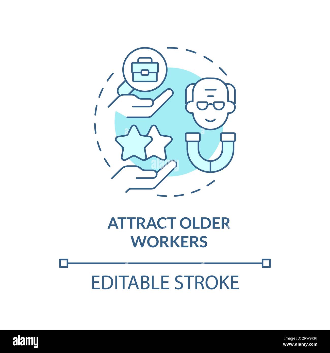 2D customizable attract older workers blue icon concept Stock Vector ...