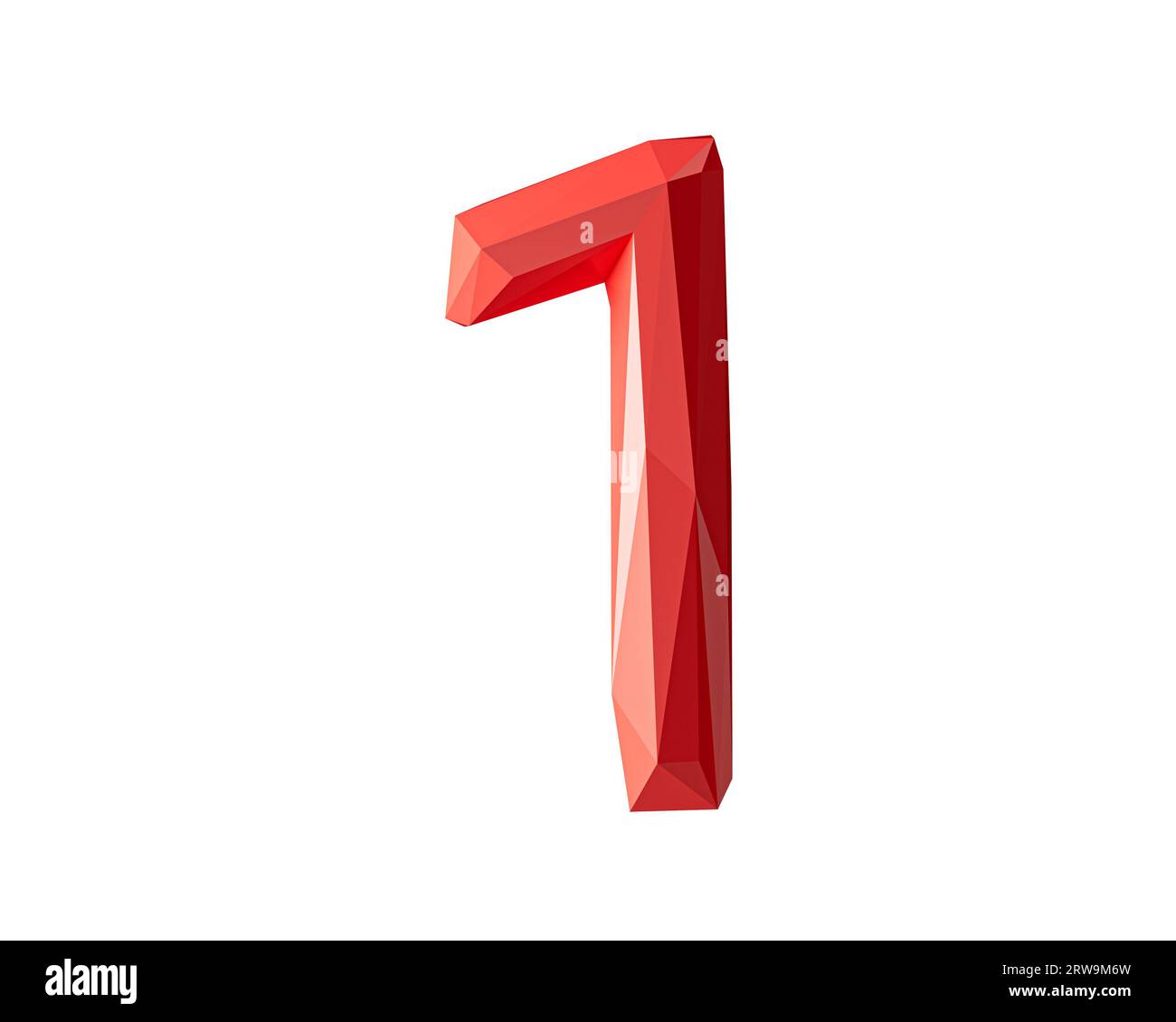 Digit made of low poly red material. 3d illustration of simple ...