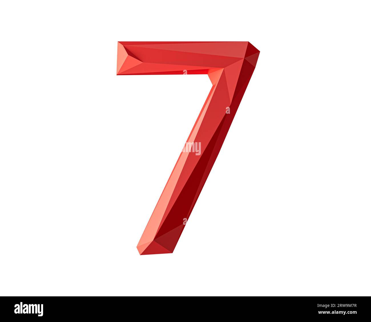 Digit made of low poly red material. 3d illustration of simple ...