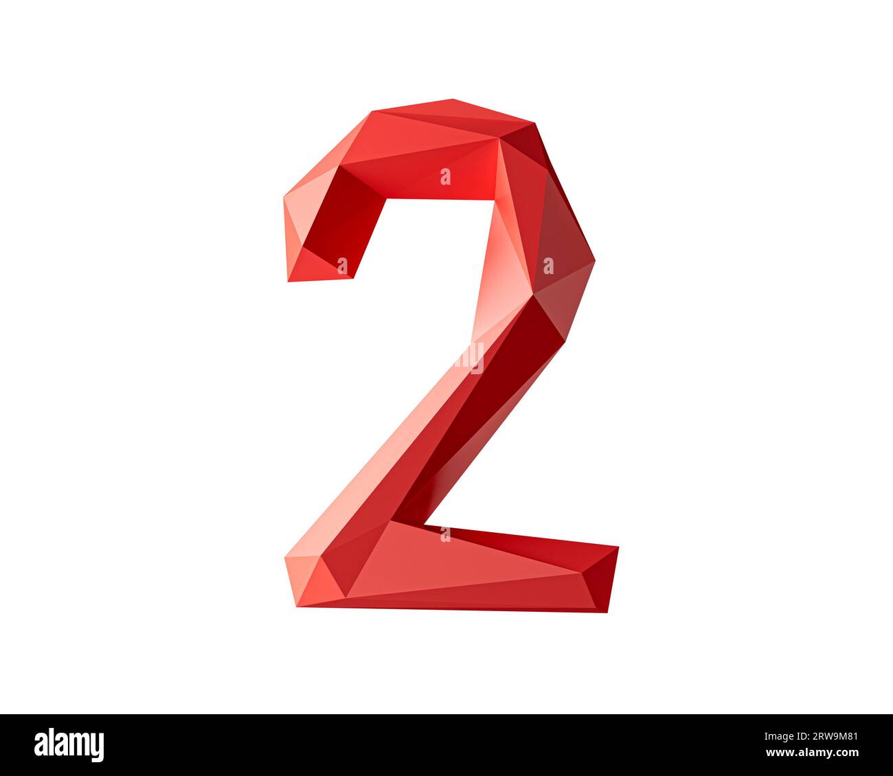 Digit made of low poly red material. 3d illustration of simple ...
