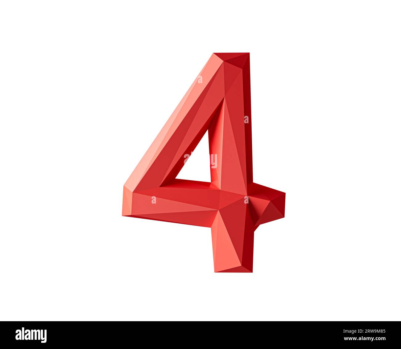 Digit made of low poly red material. 3d illustration of simple ...