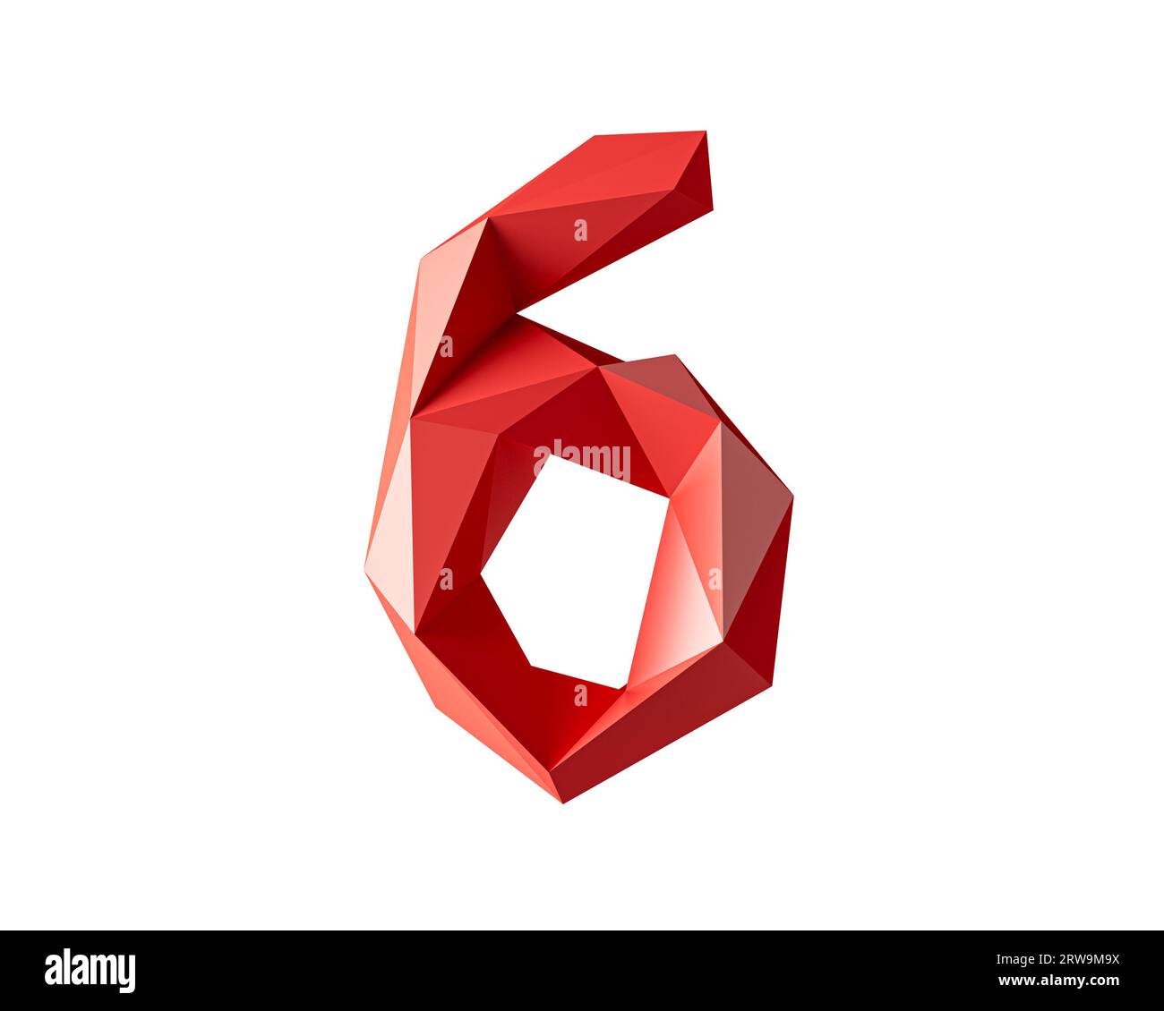 Digit made of low poly red material. 3d illustration of simple ...