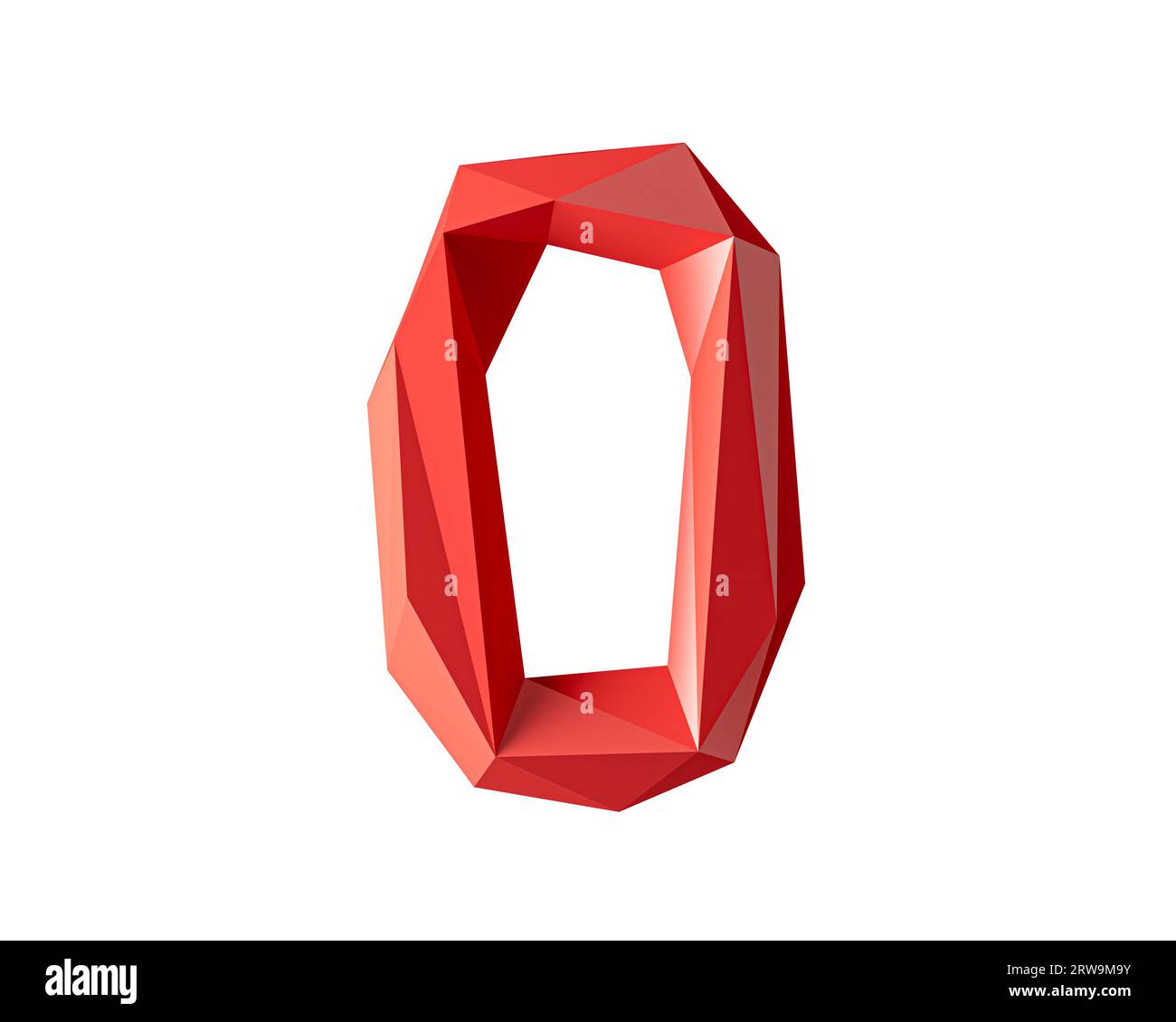 Digit made of low poly red material. 3d illustration of simple ...