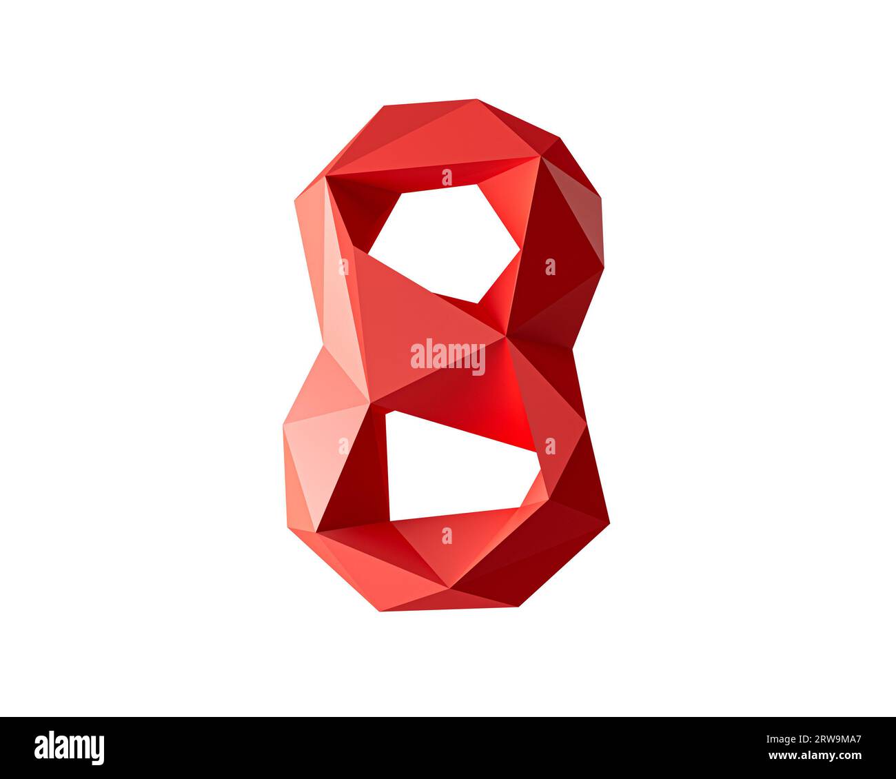 Digit made of low poly red material. 3d illustration of simple ...