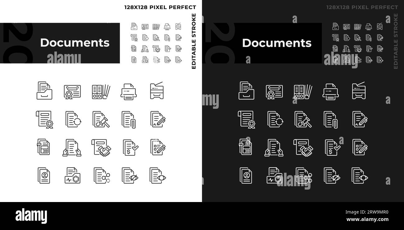 Editable pixel perfect dark and light document icons set Stock Vector Image & Art - Alamy