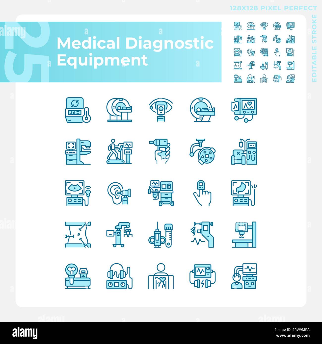 Medical diagnostic equipment pixel perfect light blue icons Stock ... Medical diagnostic equipment pixel perfect light blue icons Stock ...