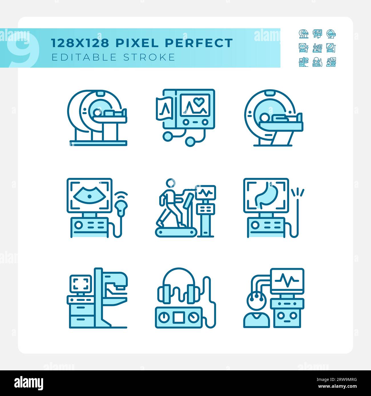Health care technology pixel perfect light blue icons Stock Vector ...