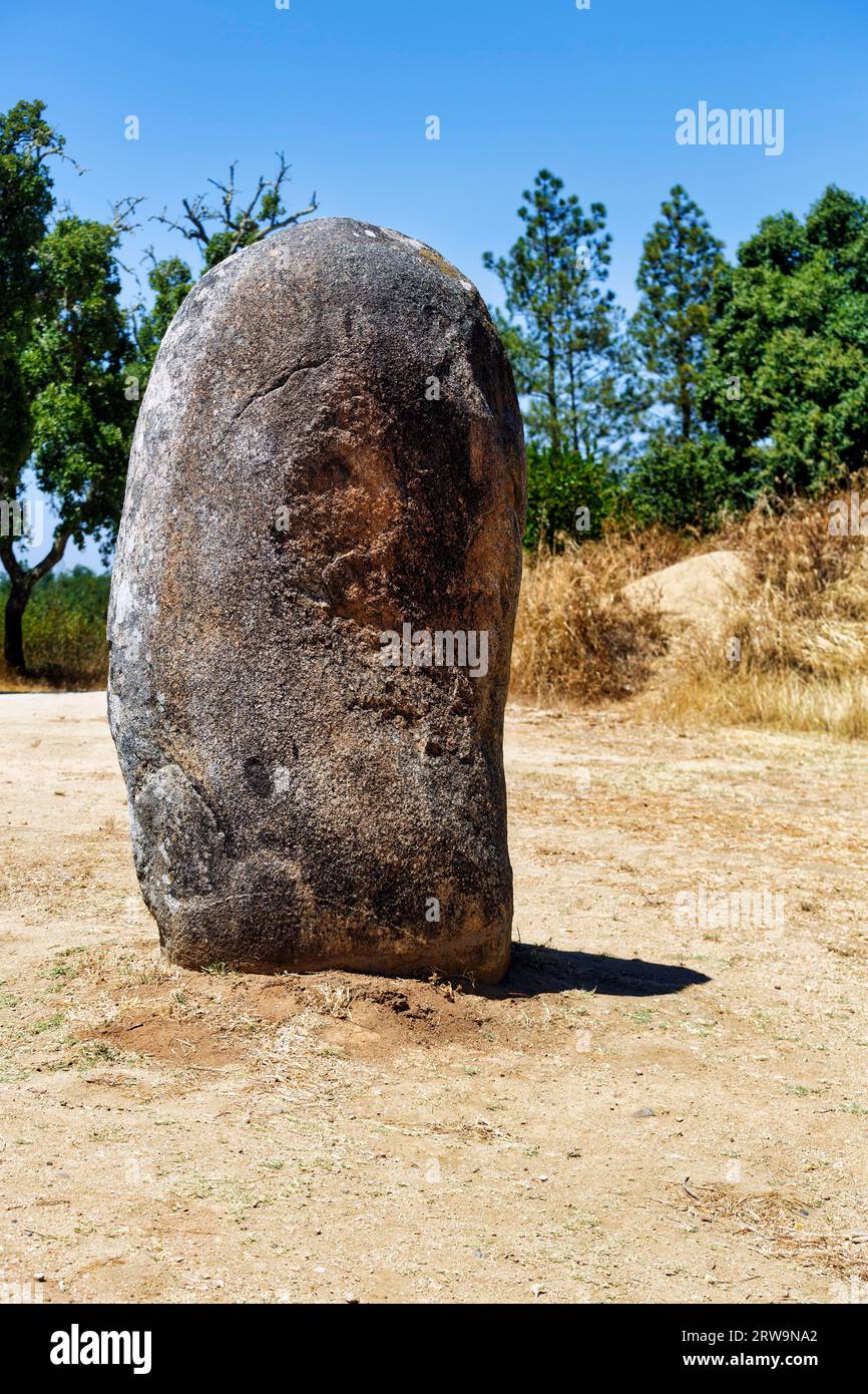 Almendres Cromlech, Stone Age stone circle, megalithic site, detail ...