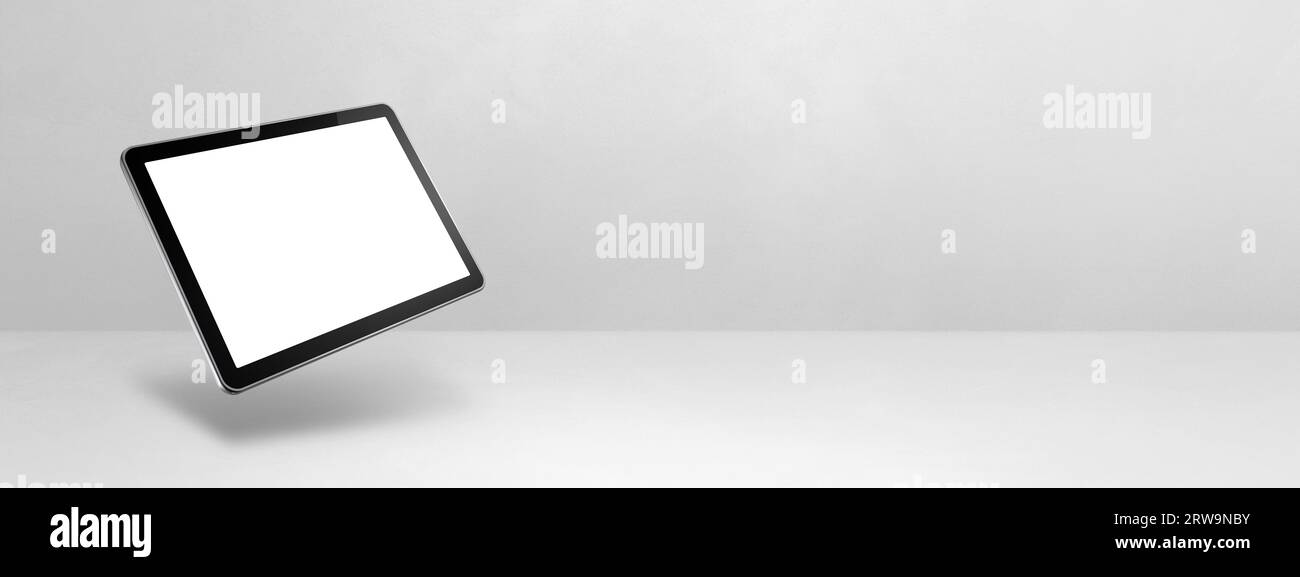 Blank tablet pc computer floating over a white background. 3D isolated ...