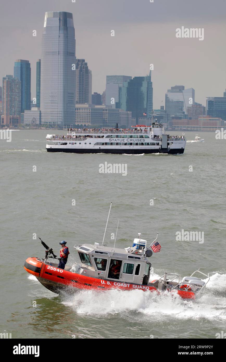 NEW YORK CITY, USA, JUNE 10: U.S. Coast Guard boat patroling in front ...