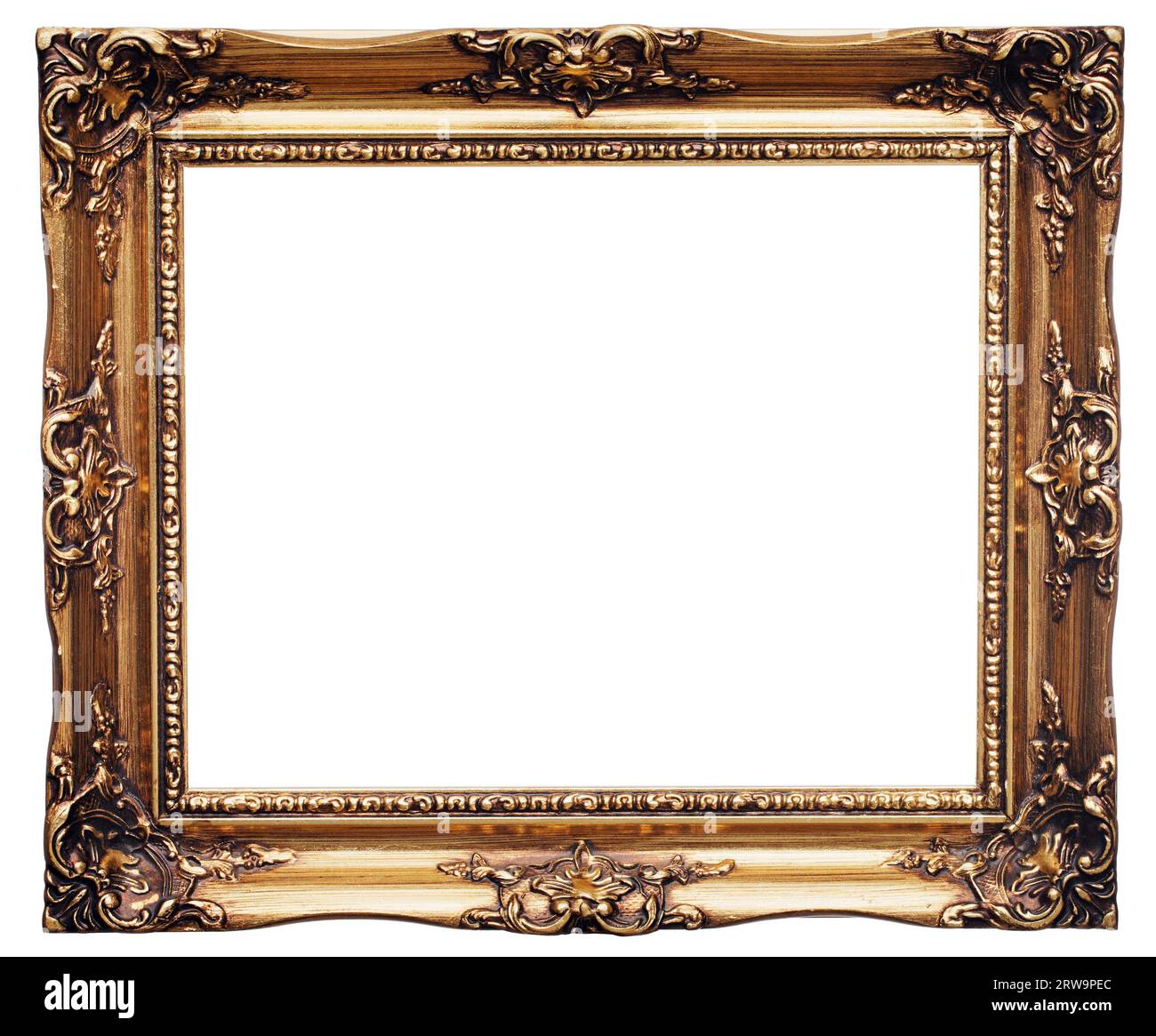 Antique look gold color picture frame isolated on white Stock Photo - Alamy