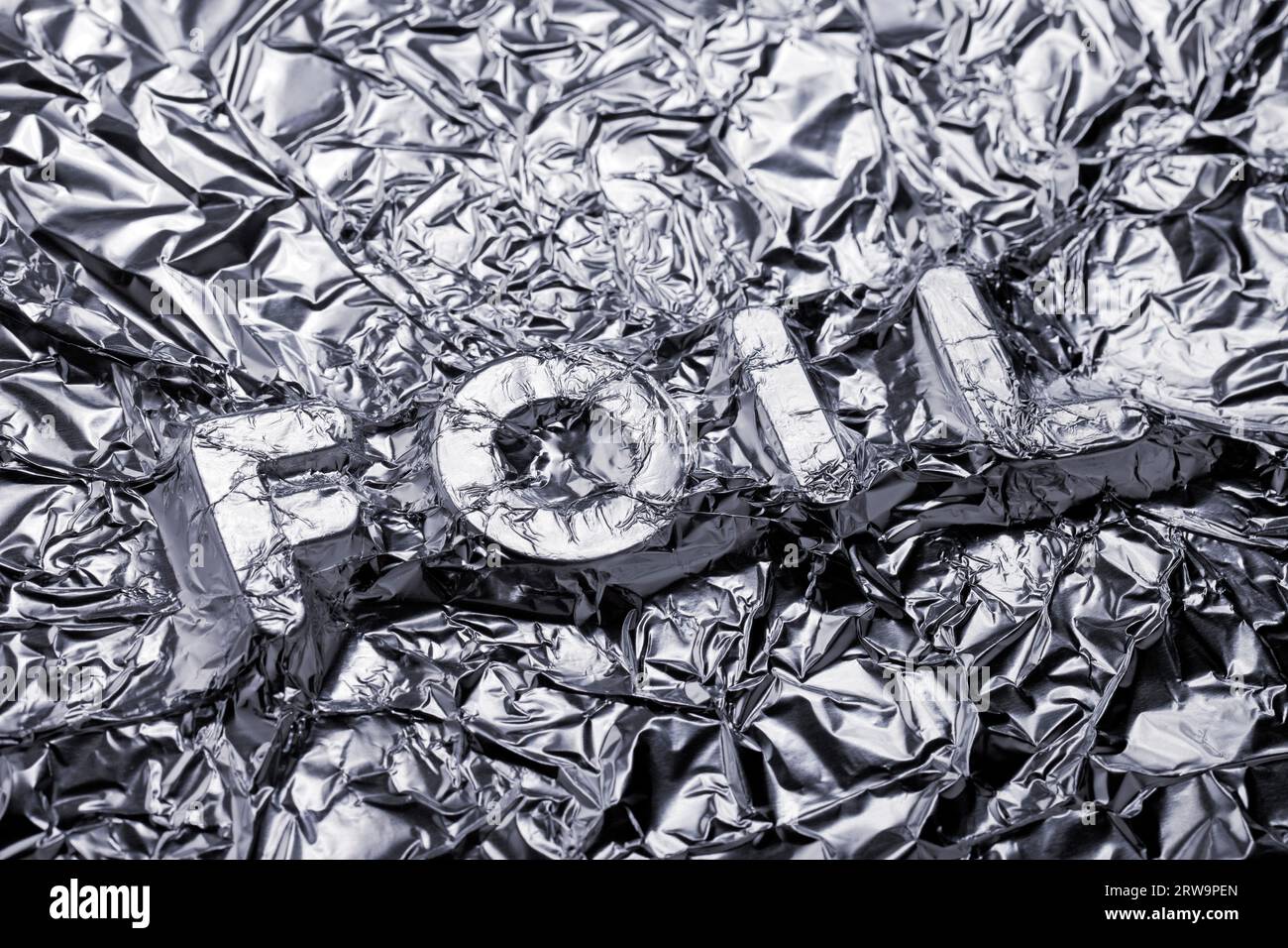Word Foil covered with aluminium foil Stock Photo - Alamy