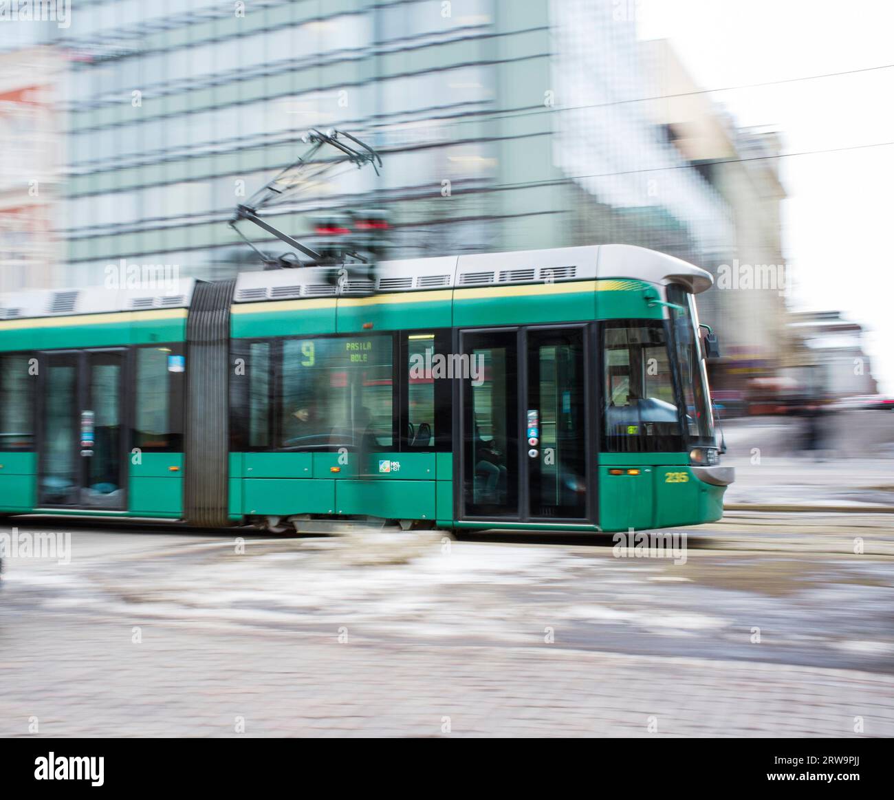 HELSINKI, FINLAND ? MARCH 08, 2013: The Helsinki tram network forms ...