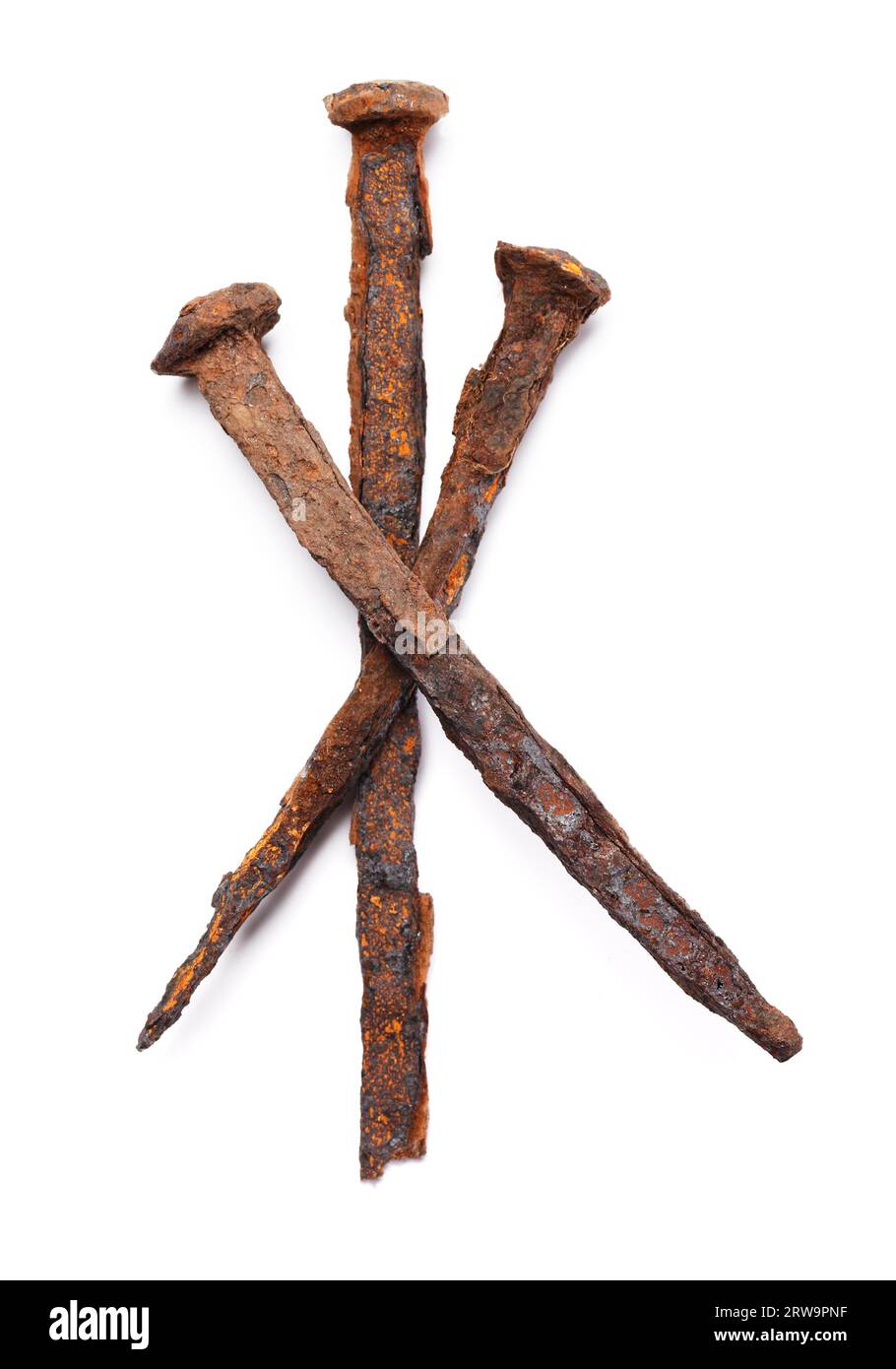 Old handforged rusty nails isolated on white with natural shadows Stock ...