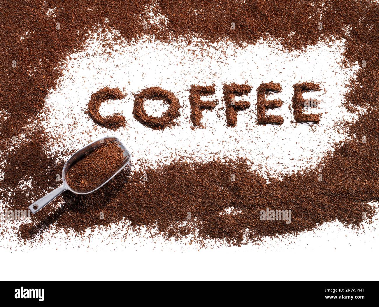 Word COFFEE written with ground coffee Stock Photo - Alamy