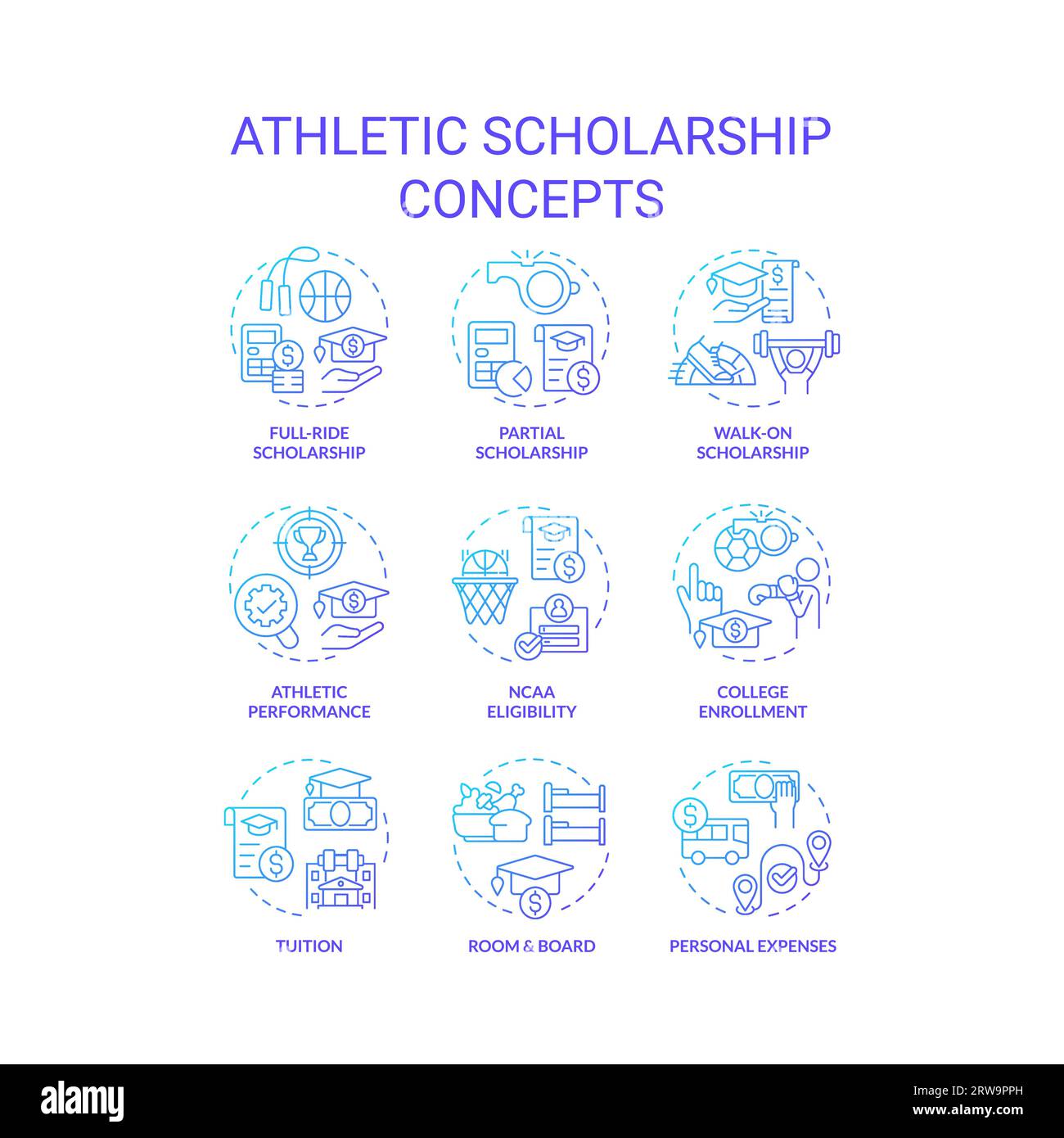 2D icons representing athletic scholarship concepts Stock Vector Image ...