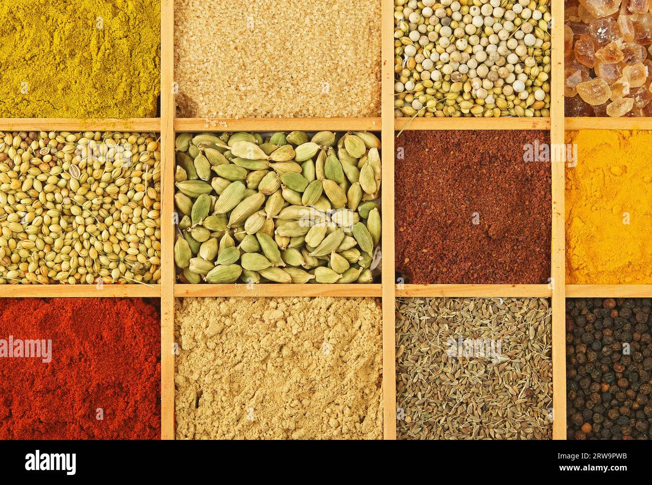 Many spices in a set box Stock Photo - Alamy