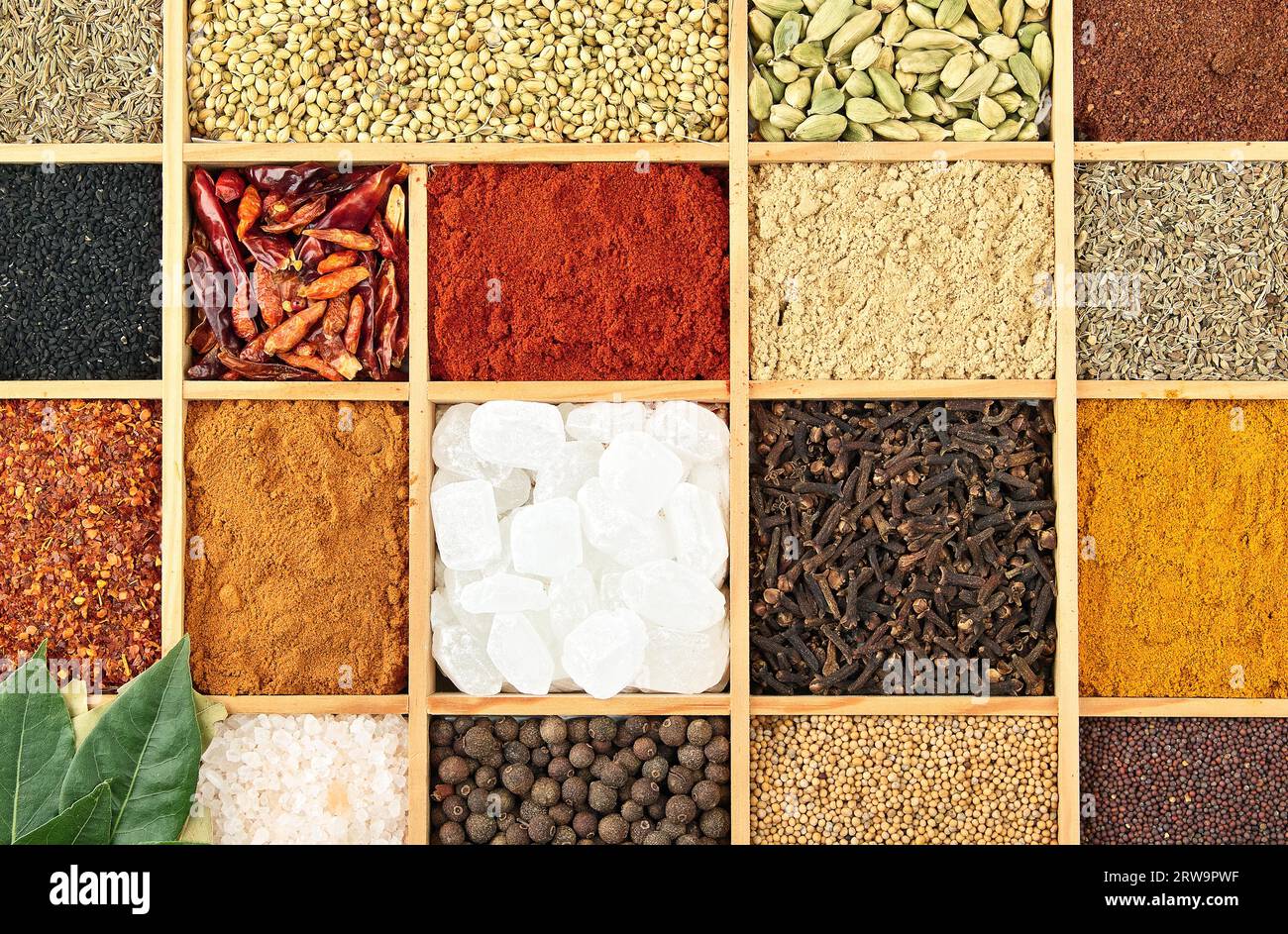 Many spices in a set box Stock Photo - Alamy