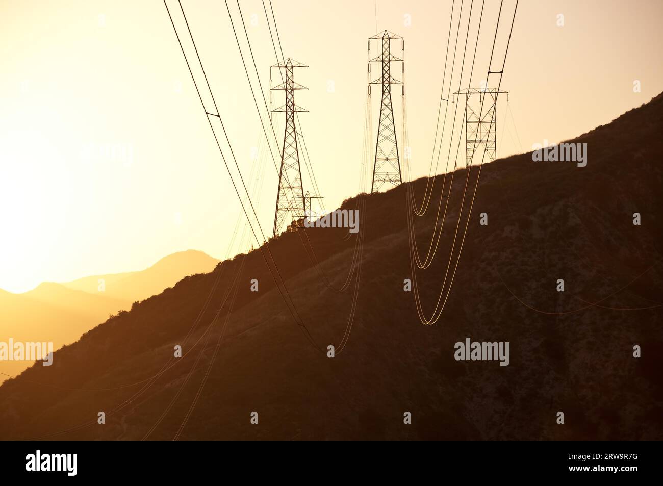 Power poles in the sunset, Los Angeles, California, USA Stock Photo - Alamy