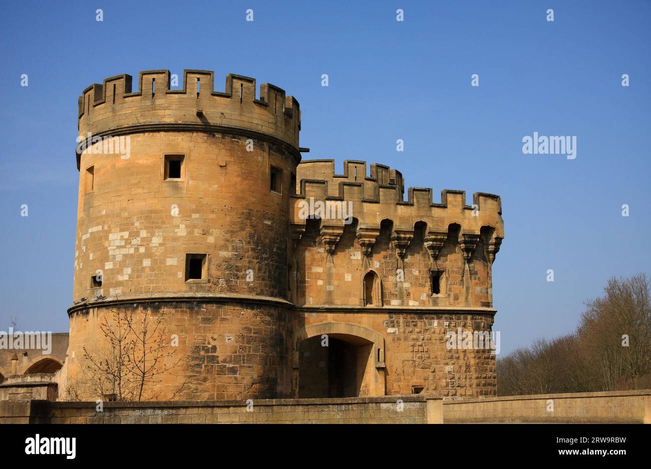 Towers of the German Gate in Metz, Lorraine, background blue sky. The ...