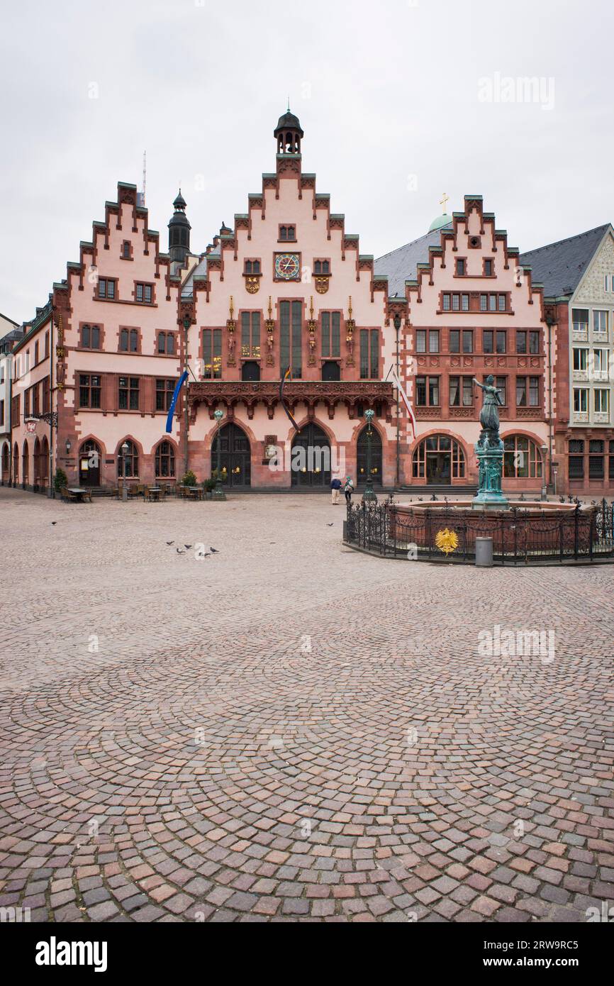 Roemer City Hall, and justice fountain with a bronze statue of Justice ...