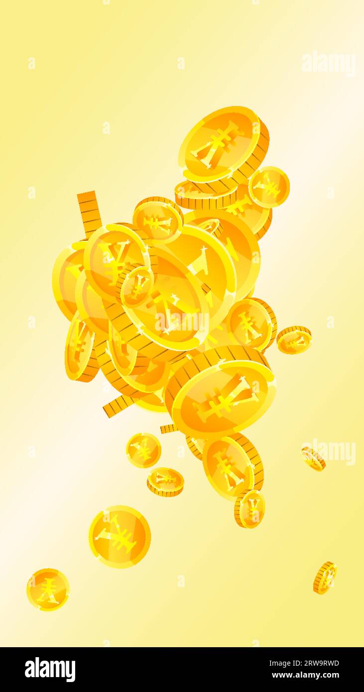 Chinese yuan coins falling. Scattered gold CNY coins. China money ...