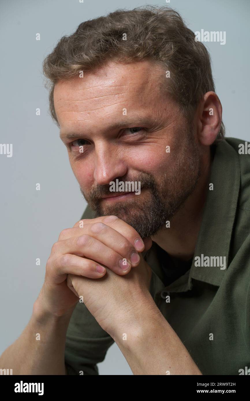 Striking close-up portrait of confident European man captured in ...