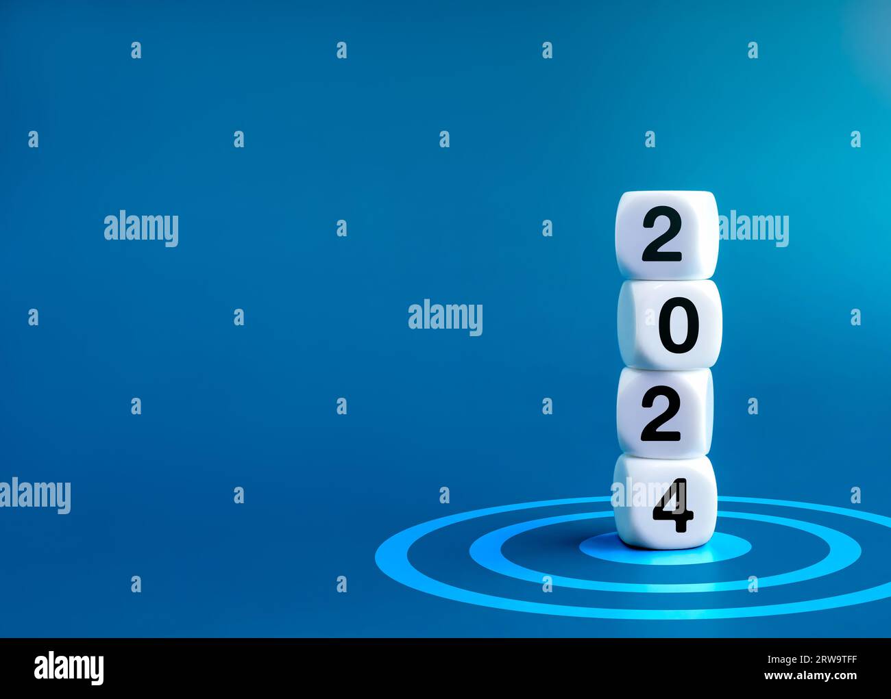 2024 Happy New year banner. 2024 year numbers on white dice cube blocks ...