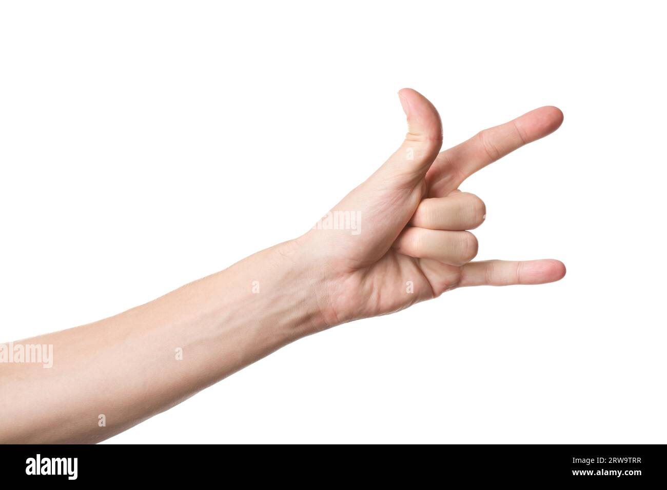 Rock hand gesture isolated on white background Stock Photo - Alamy