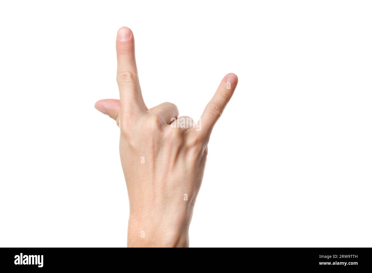 Rock hand gesture isolated on white background Stock Photo - Alamy