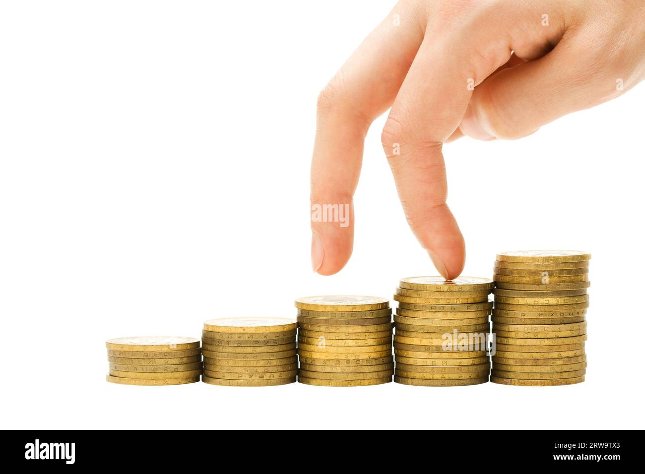 Financial crisis concept, hand going down staircase of coins Stock ...