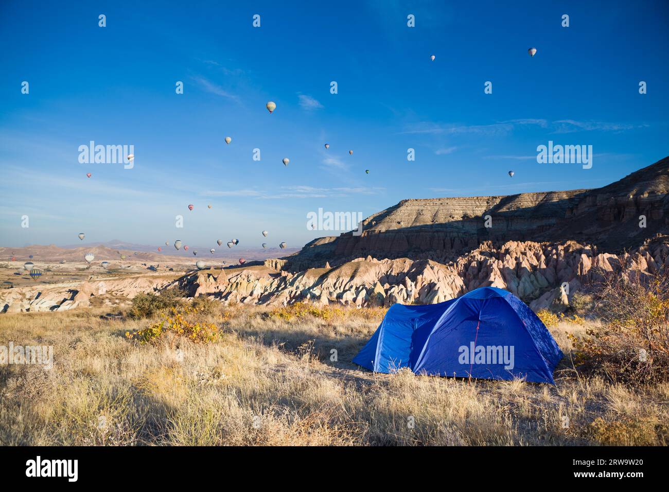 Tent and many balloons above Cappadocia, Turkey Stock Photo - Alamy