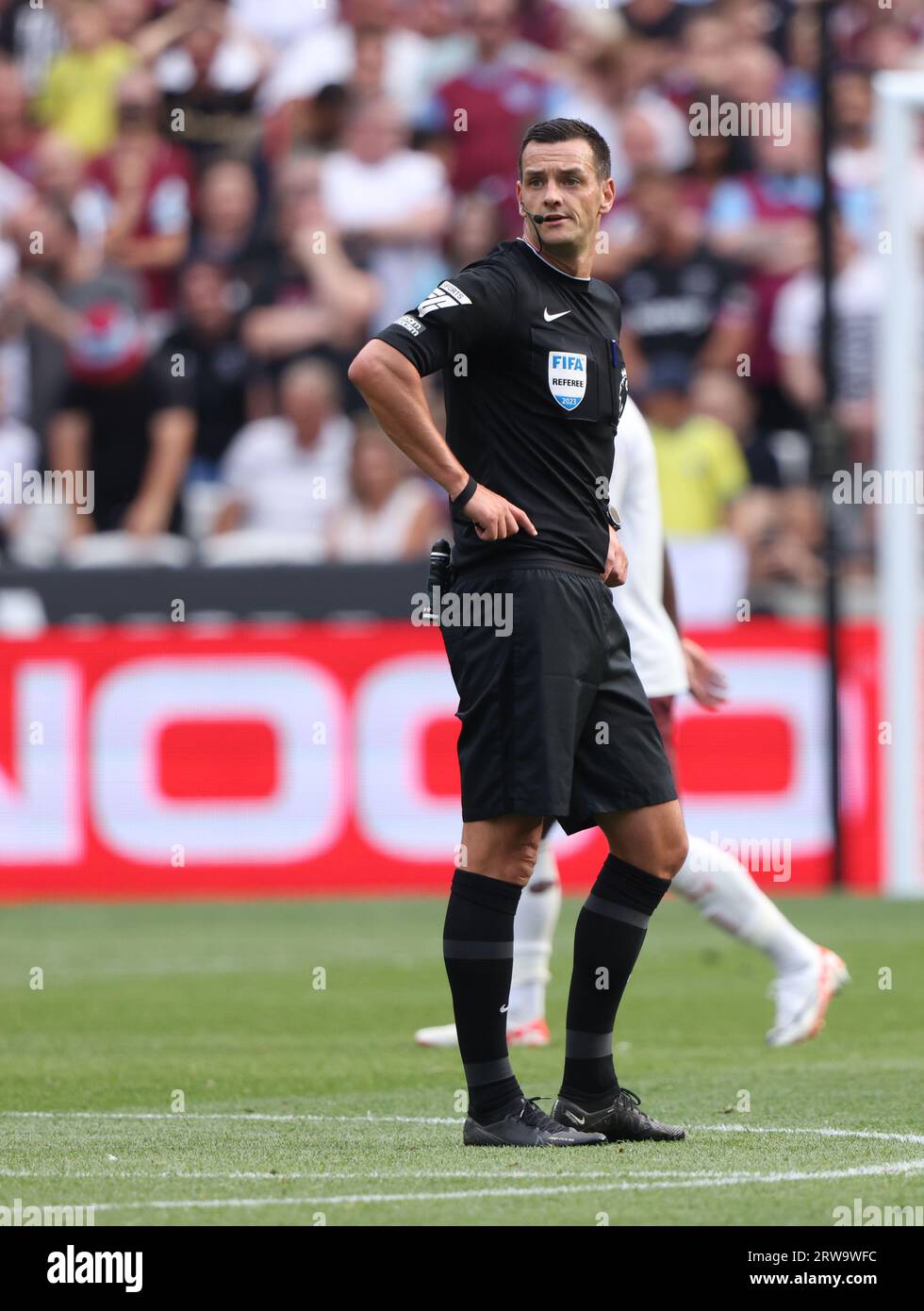 London, UK. 16th Sep, 2023. Referee Andrew Madley at the West Ham ...