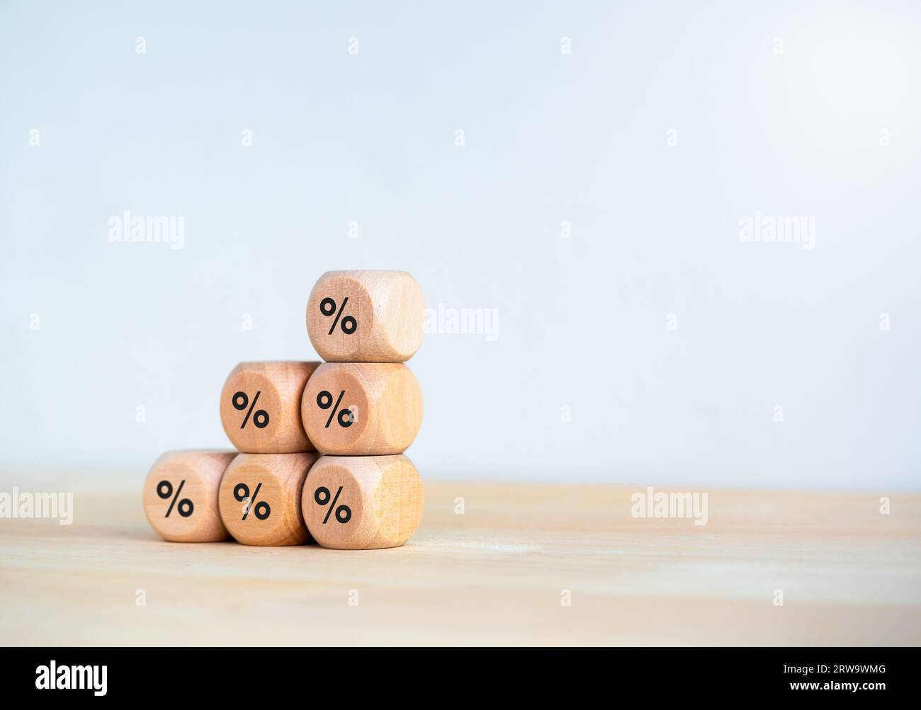 Percentage icon on wooden cube blocks as bar graph chart steps isolated ...