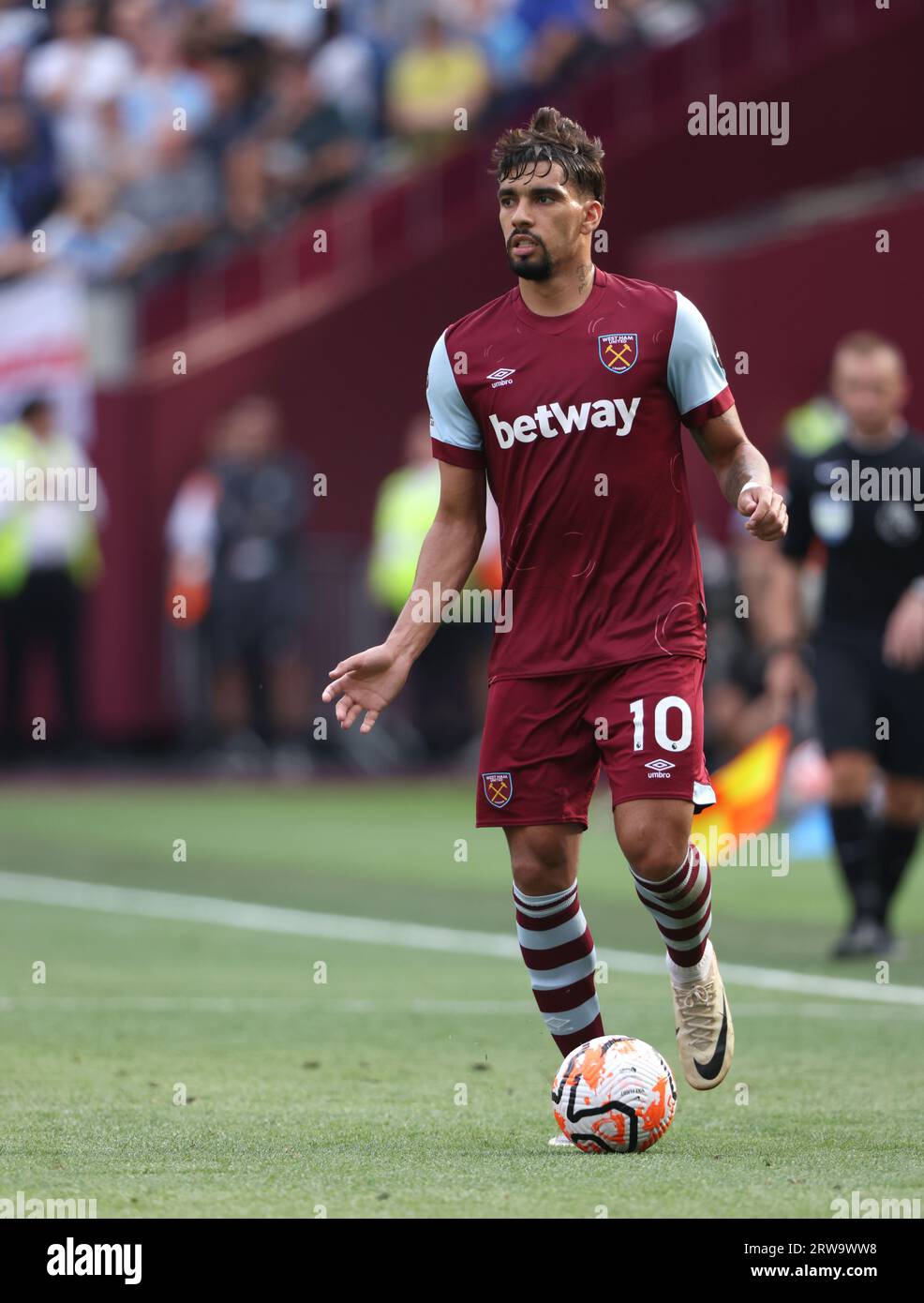 London, UK. 16th Sep, 2023. Lucas Paqueta (WHU) at the West Ham United ...