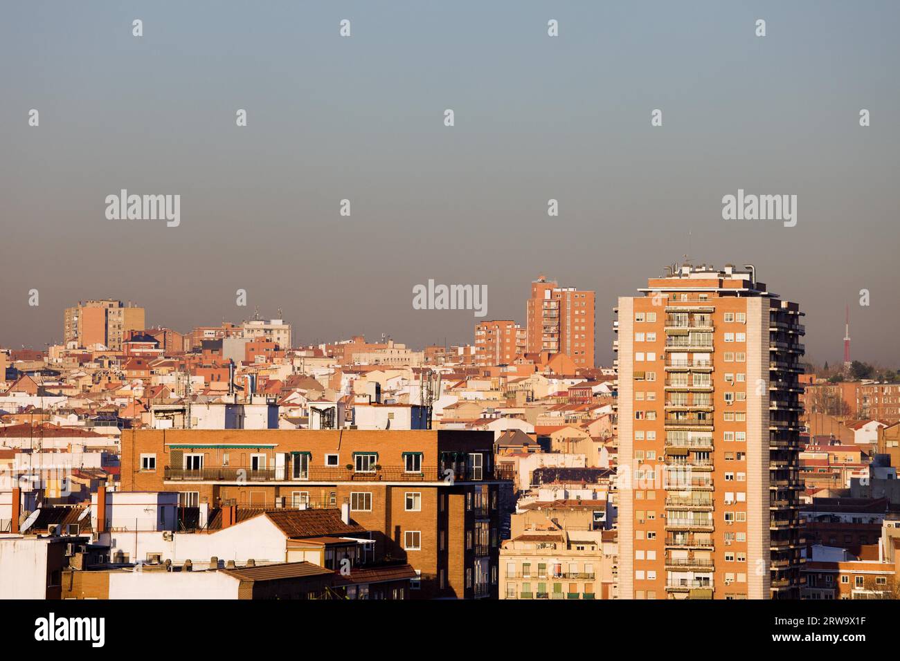 Morning in the city of Madrid in Spain, residential area skyline with ...