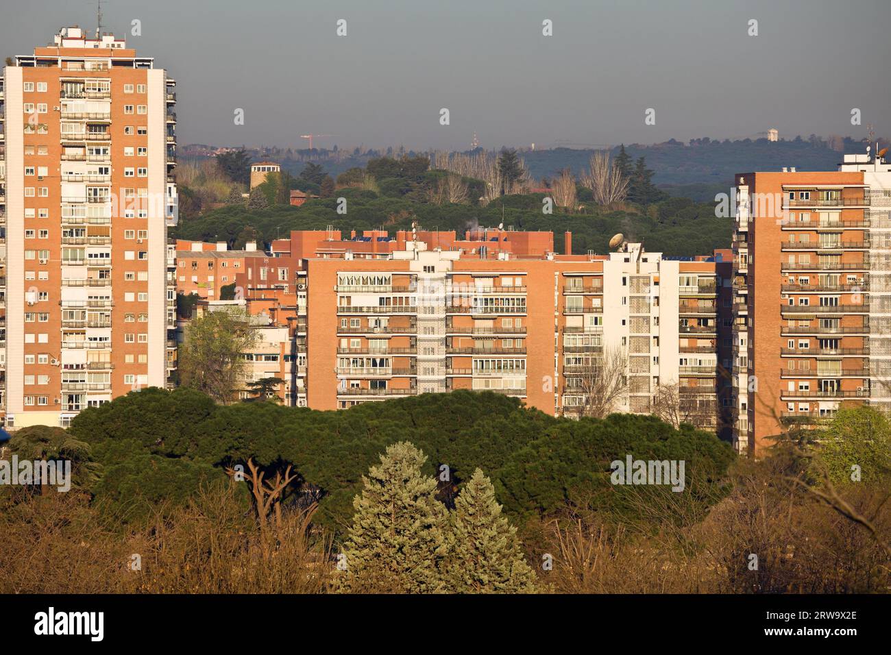 Block of flats in the city of Madrid residential area in Spain with ...