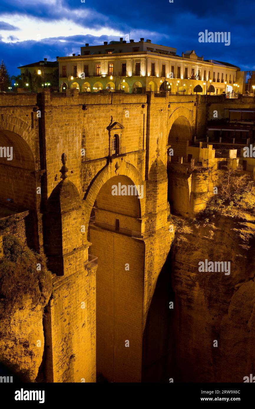 New Bridge (Spanish: Puente Nuevo) from 18th century illuminated at ...