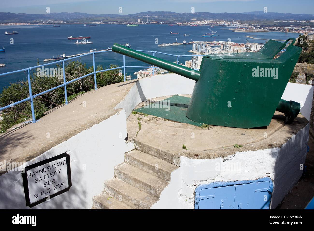 Haynes Cave naval battery on Gibraltar Rock aiming at Gibraltar Bay ...