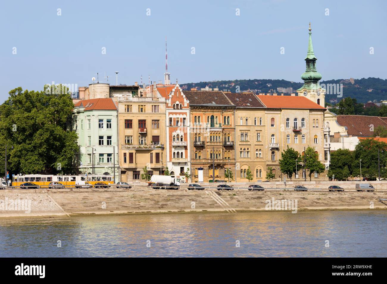 Budapest and Danube river waterfront with tenement houses historic ...