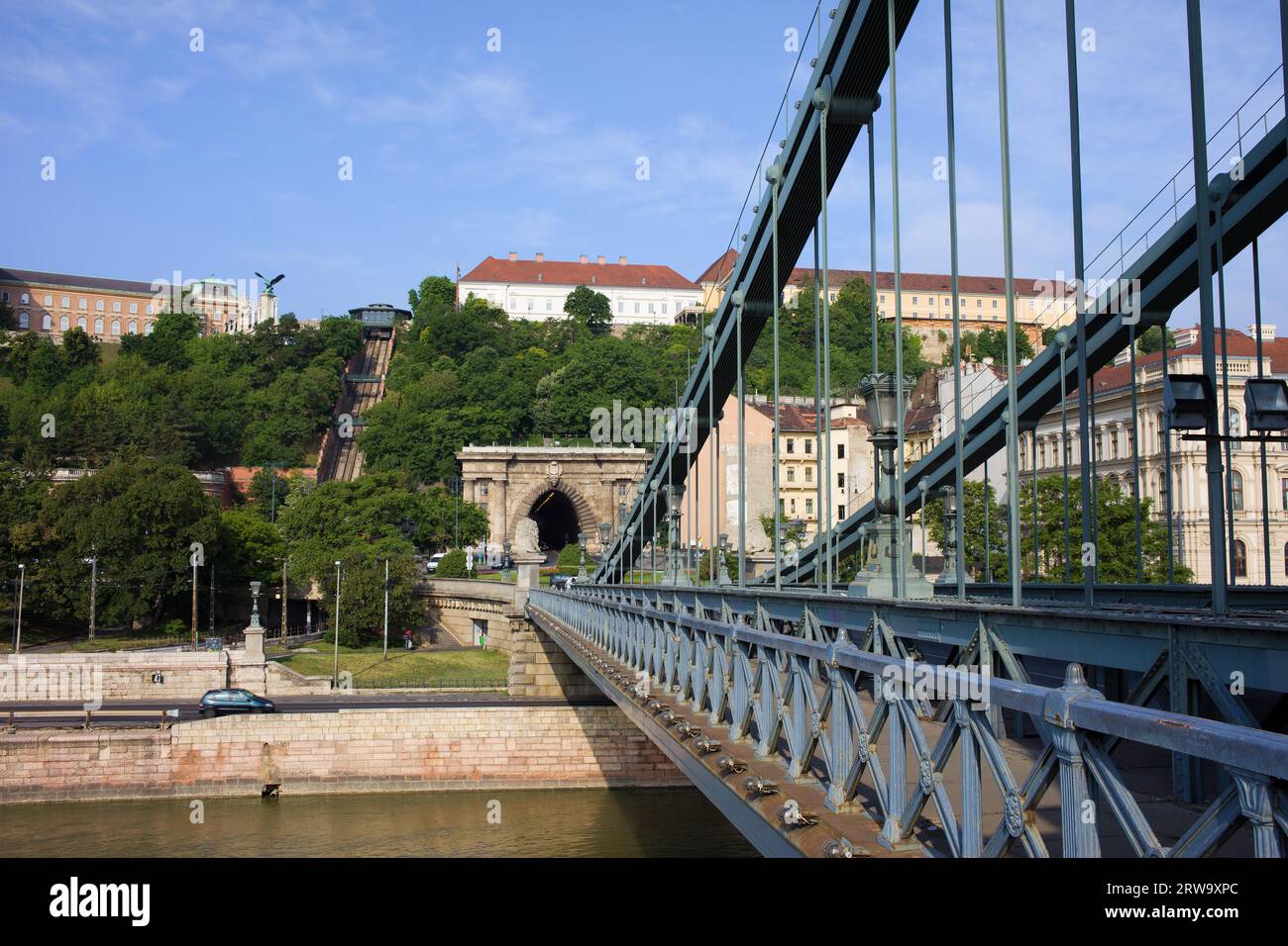 Wrought iron metal structure of the Szechenyi Chain Bridge and Buda ...