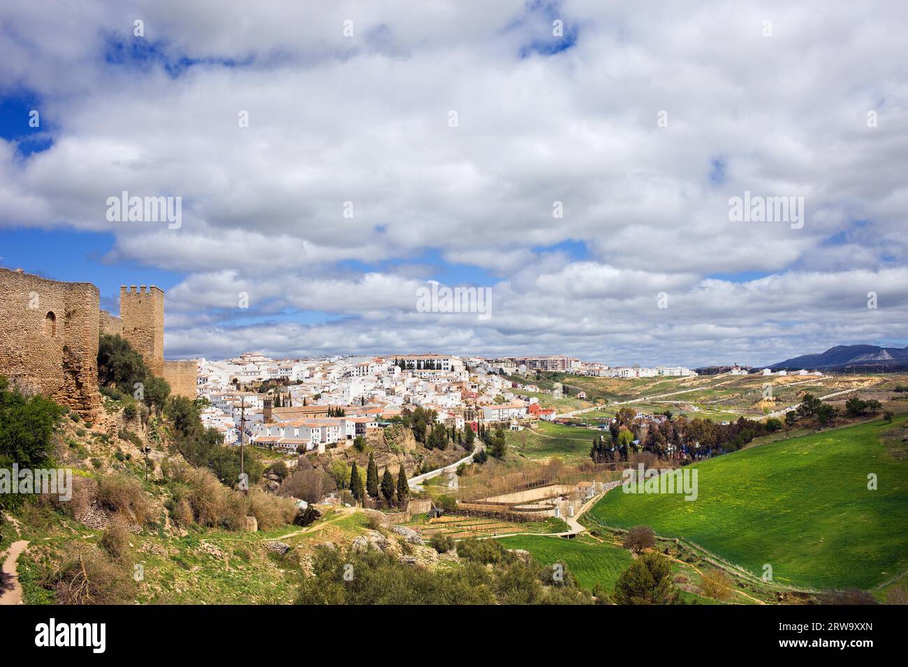 White Town (Pueblo Blanco) of Ronda and scenic Andalusia countryside in ...