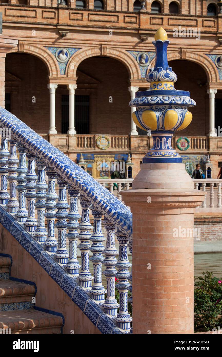 Painted, glazed finial and bridge balustrade, Azulejo ceramic tilework ...