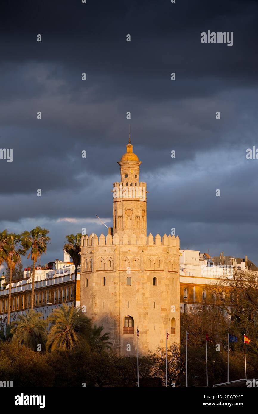Scenic Torre del Oro (Gold Tower) at sunset, medieval landmark from ...