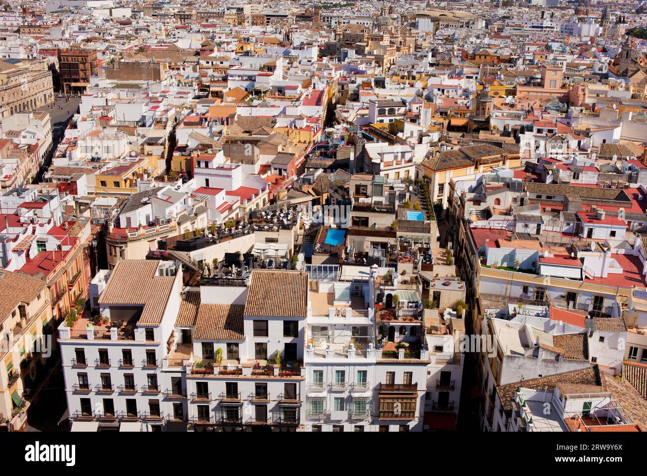 View from above over the Seville, capital city of Andalusia region in ...